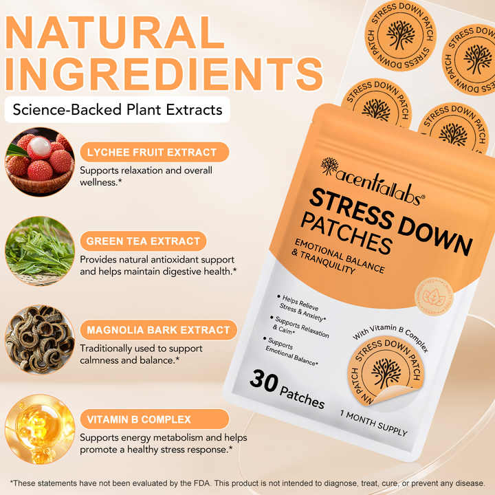 Acentiallabs 30 Count Stress Down Transdermal Wellness Patches ...