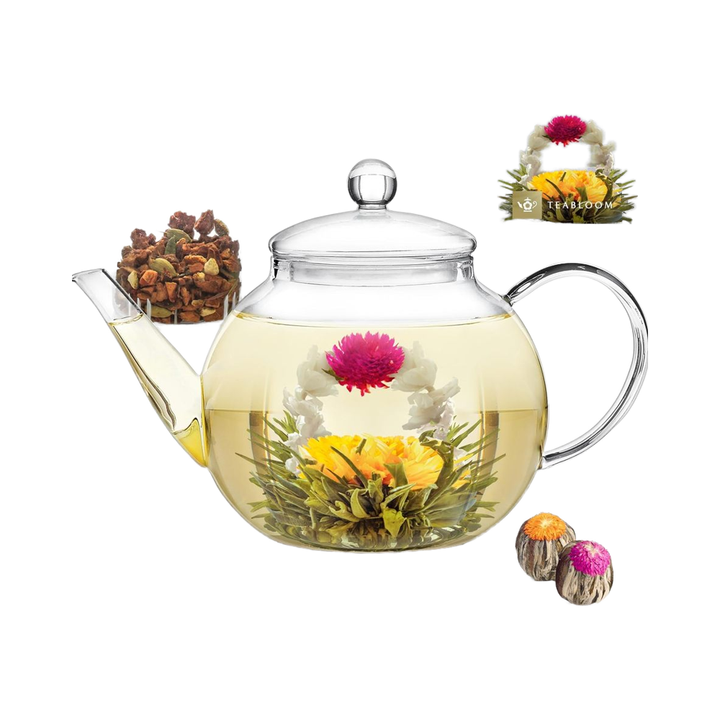 Teabloom 40 oz Borosilicate Glass Teapot Microwave Stovetop Safe 2-in-1 ...