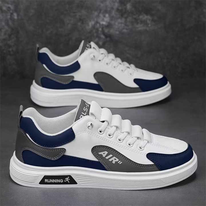 Mens Leather Face Color Blocked Sports Shoes Low Top Lace up Light ...