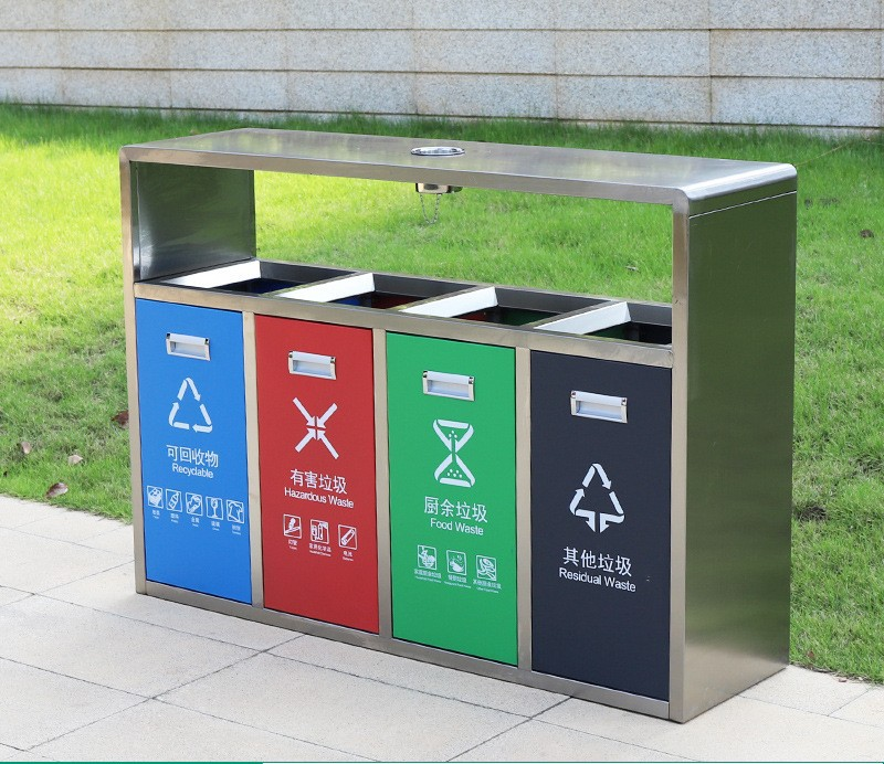 Multi-Compartment Galvanized Steel Recycling Bins Commercial Outdoor ...