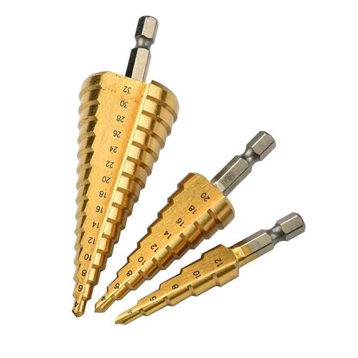 Titanium Coated Shape Step Drill Bit HSS Triangle Shank for Wood ...