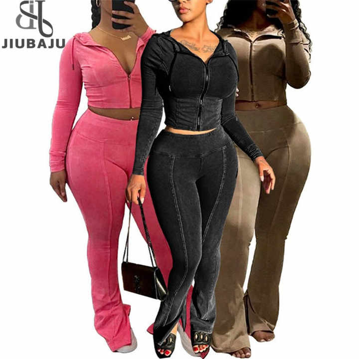 Acid Washed Women 2 Piece Set - Autumn Fitness Fashion