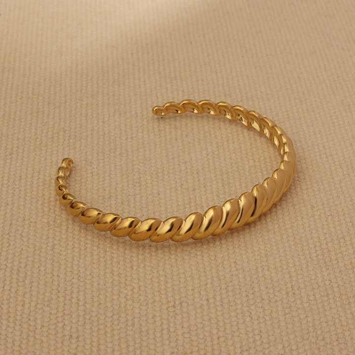 INS Fashion Stainless Steel 18K PVD Gold Twist Ring Bangle Bracelet Anti Tarnish Jewelry Sets ...