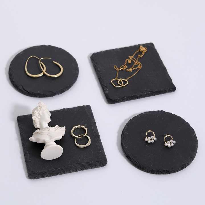Black Natural Square Round Slate Coasters for Drink Jewelry Display ...