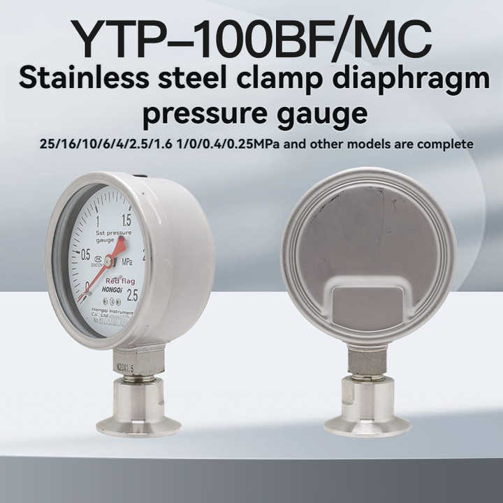 Quick Installation Sanitary Diaphragm Pressure Gauge YTP100BF/MC Stainless Steel Clamp with 50.5 ...