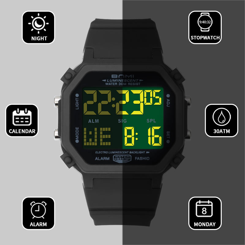 BNMI New Model 30M Waterproof Business Sport Watch Unisex Square Case ...