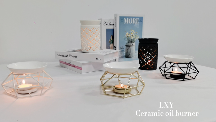 Black Metal Base and Pothook Hang Ceramic Oil Burner Aromatherapy ...
