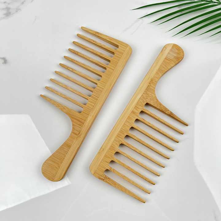 Personalised Big Size Natural Bamboo Wide Tooth Comb Curly Detangle ...