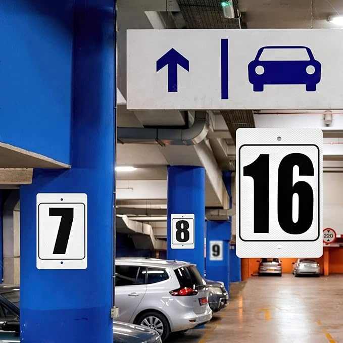 Reflective Parking Lot Number Signs - Durable & Weatherproof