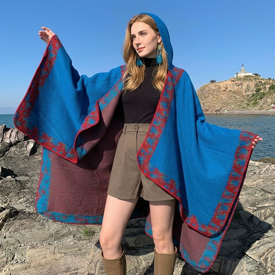 Poncho Hooded Scarf Shawl Skin-friendly Thicken Keep Warm Pashmina ...