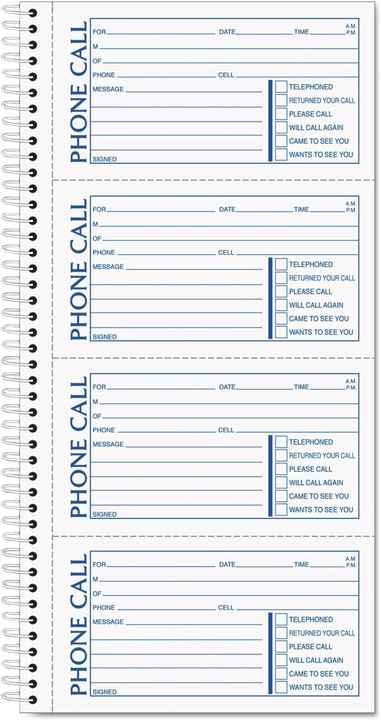 Phone Message Book 2 Part Carbonless Message Pads 5-1/2" X 11" Spiral ...