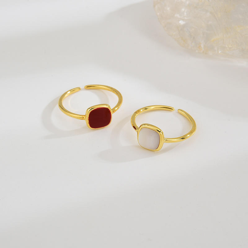 S925 Pure Silver Red square Ring, Retro Style for Women, Index Finger ...