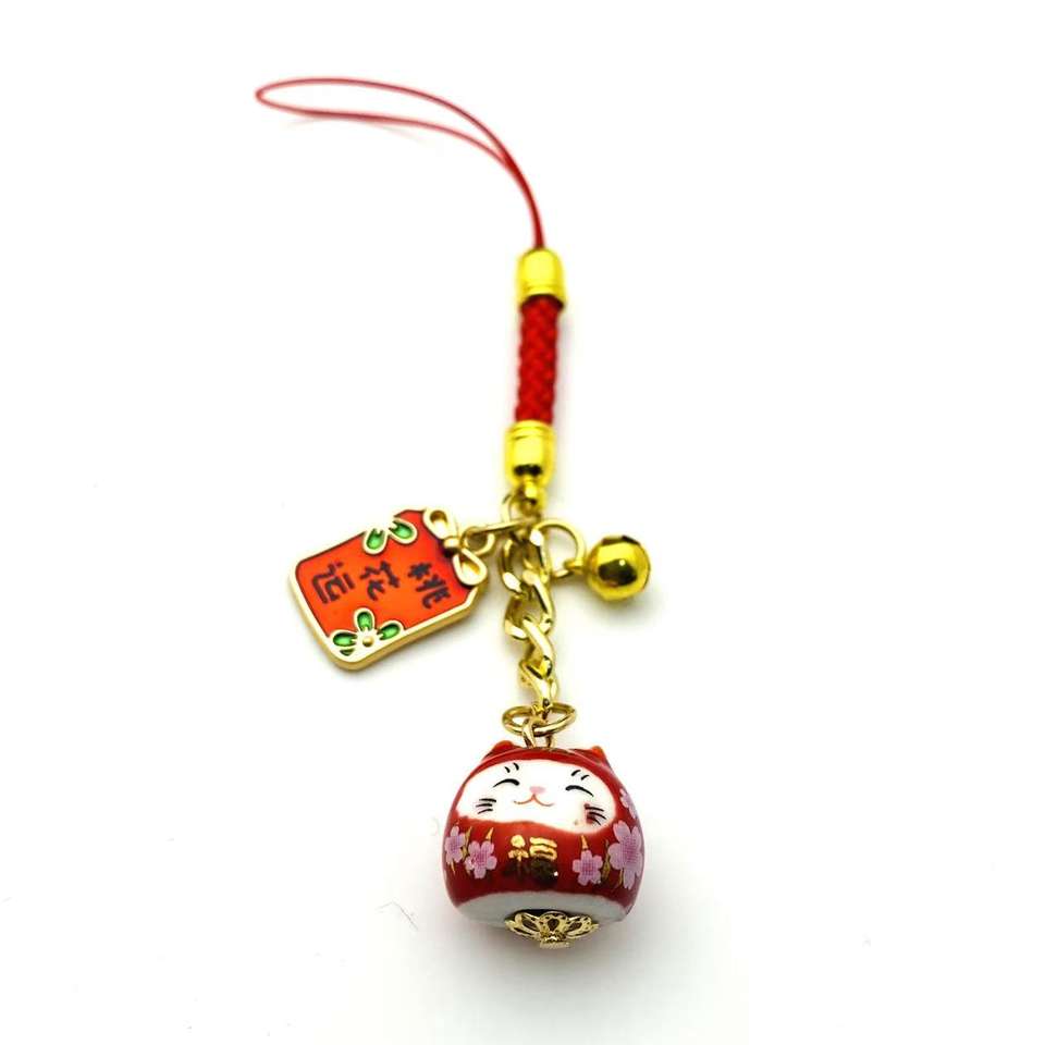 Japanese Lucky Cat Keychain Cute Cartoon Ceramics Maneki Neko Keychain ...