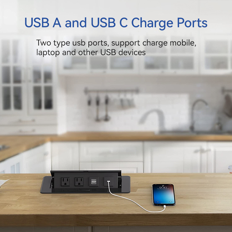 Pop-up power strip with USB C port Recessed power cord ring socket hub ...
