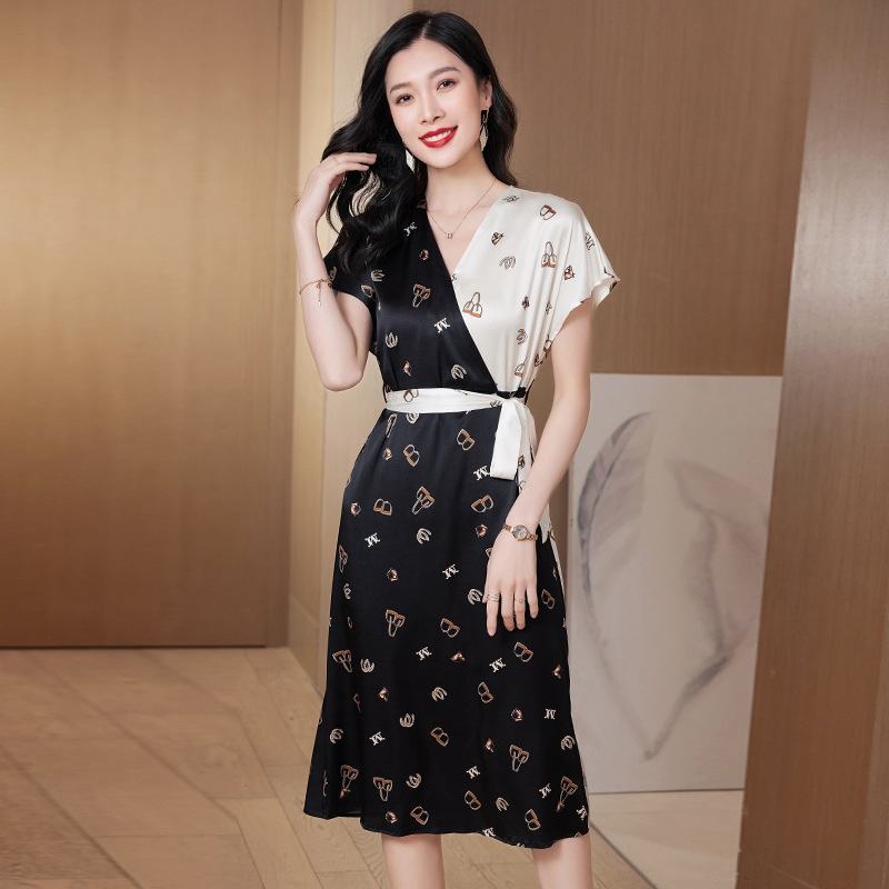 Summer High-End Clashing Colors V-Neck Temperament Print Pattern Women ...