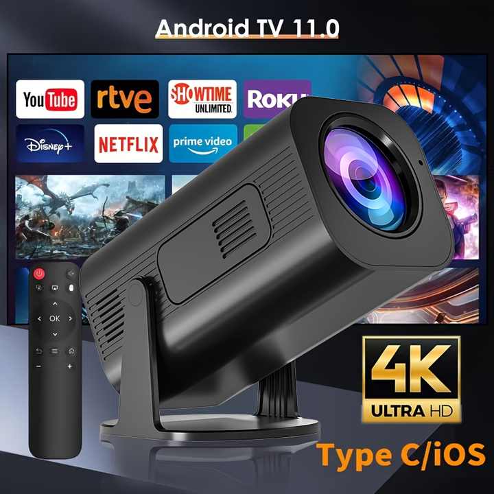Portable Projector 4K Android 11, Smart wireless screen mirroring WiFi ...
