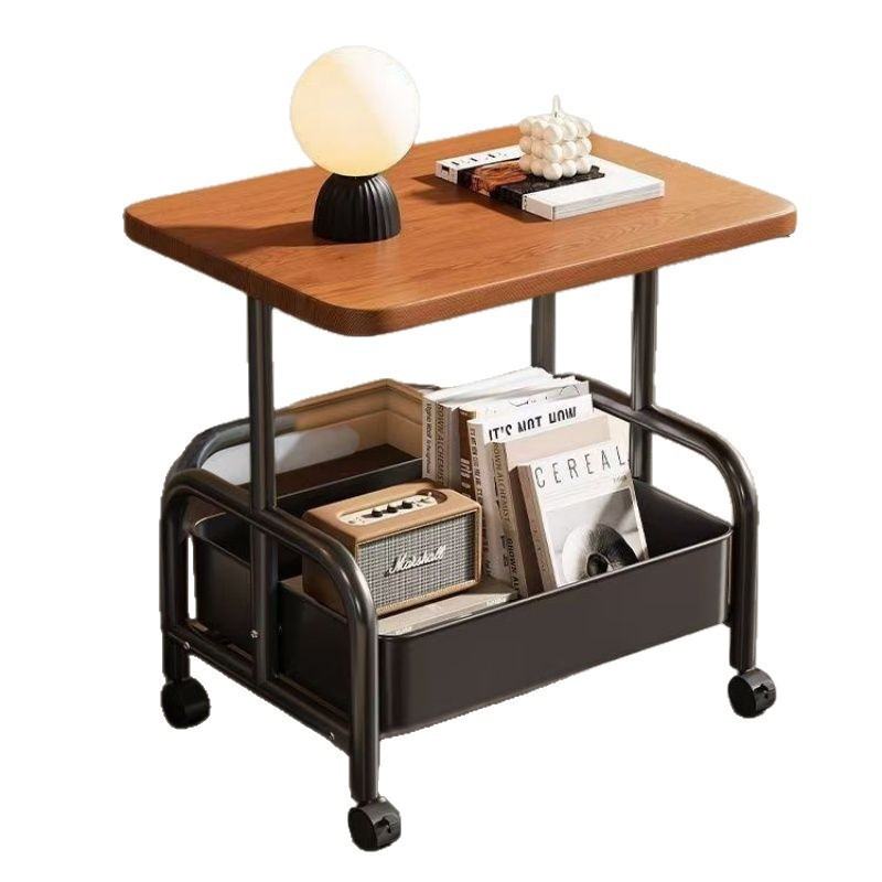 Movable Double-layer Carbon Steel Wheeled Tea Table with Storage Modern ...