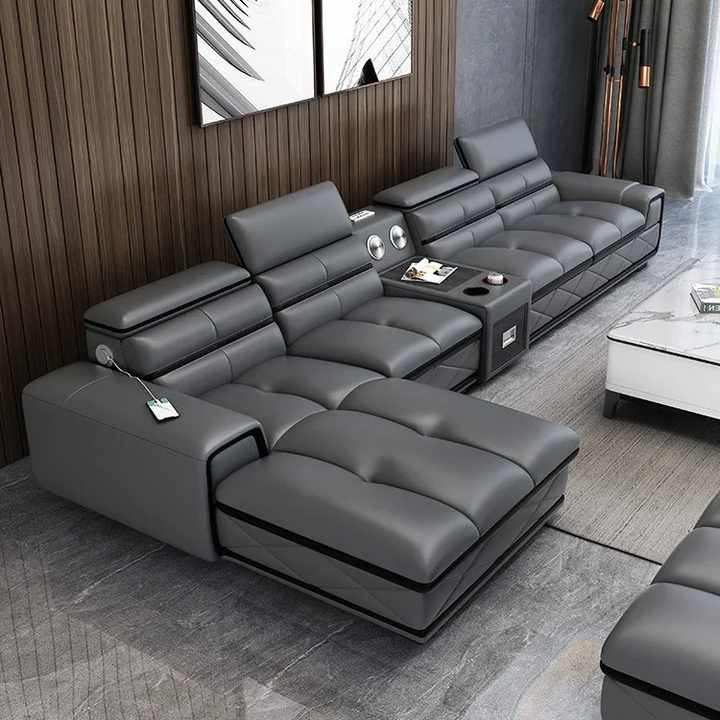 Modern Itailian L shape sofa simple leather sofa living room ...