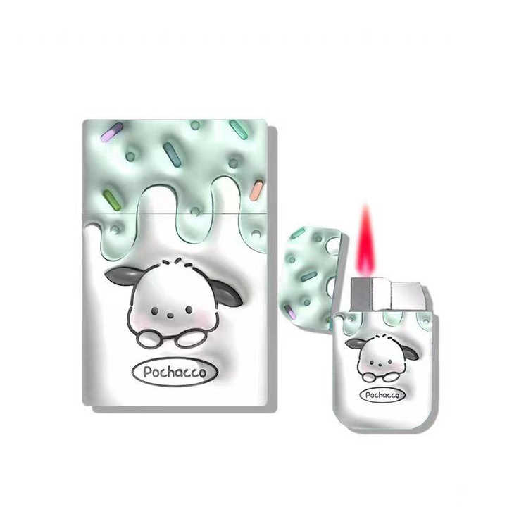 Wind protection Cartoon Inflatable Kuromi pink Flame Gas Lighter with ...