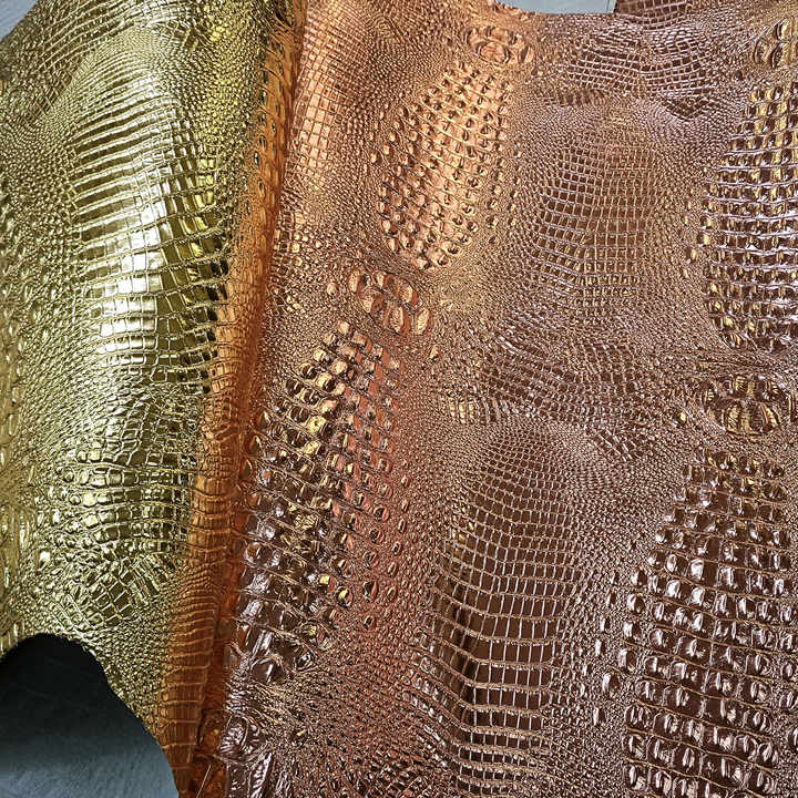 Metallic Genuine crocodile Embossed Leather alligator Pattern Cow Skin ...