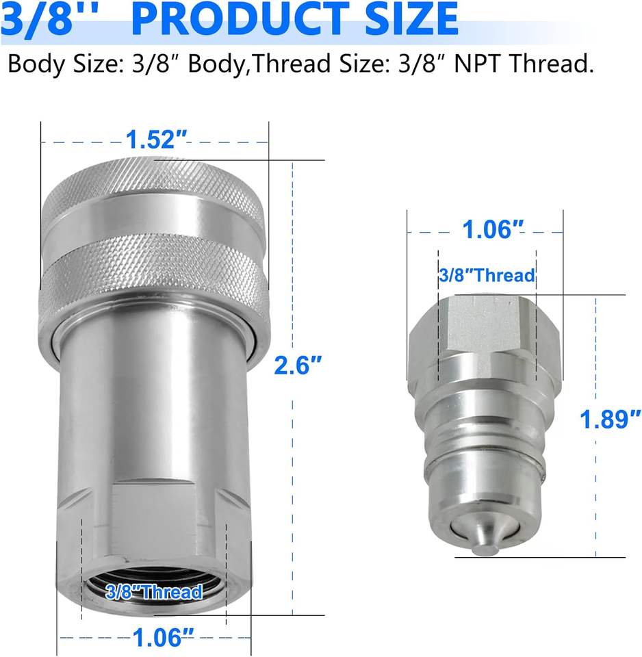 3/8'' Hydraulic Quick Connect Coupler Set Heavy-Duty Carbon Steel ...