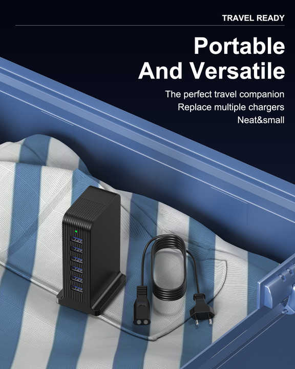 6 Port USB Desktop Charger Fast Charge Feature PD EU US Plug Charging ...