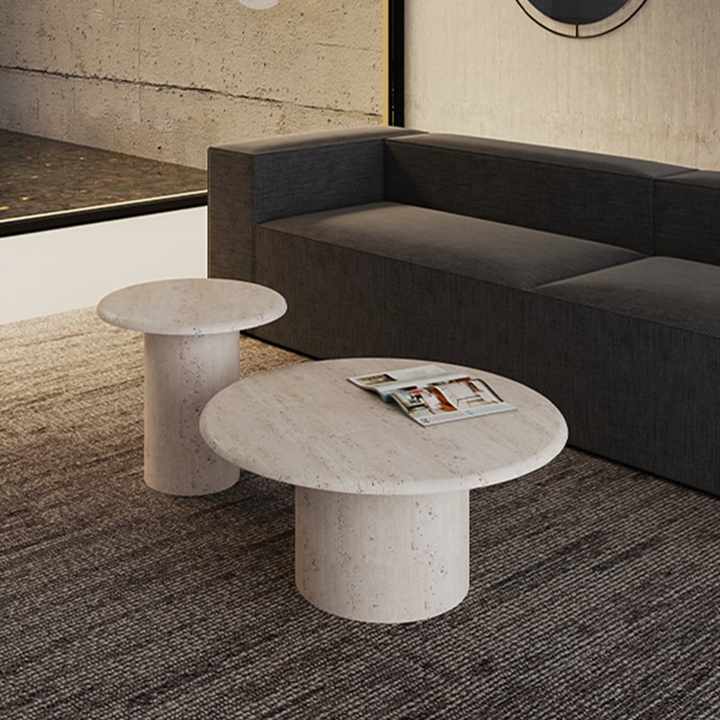 Natural travertine coffee table round tea table designer super white ...