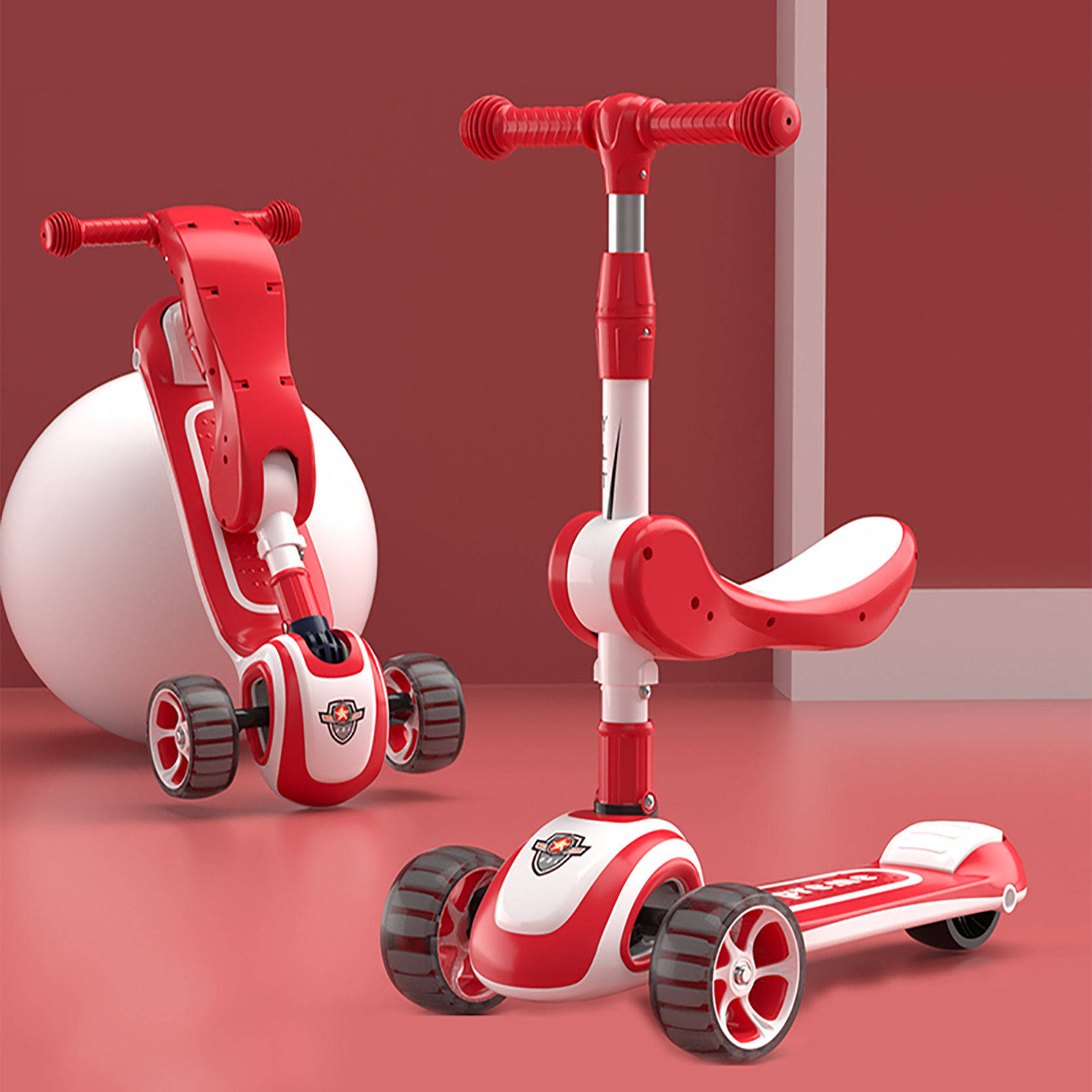 Monopatin Folding Children's Kids Scooter Foot Kick Pu Flashing 3 Wheel ...