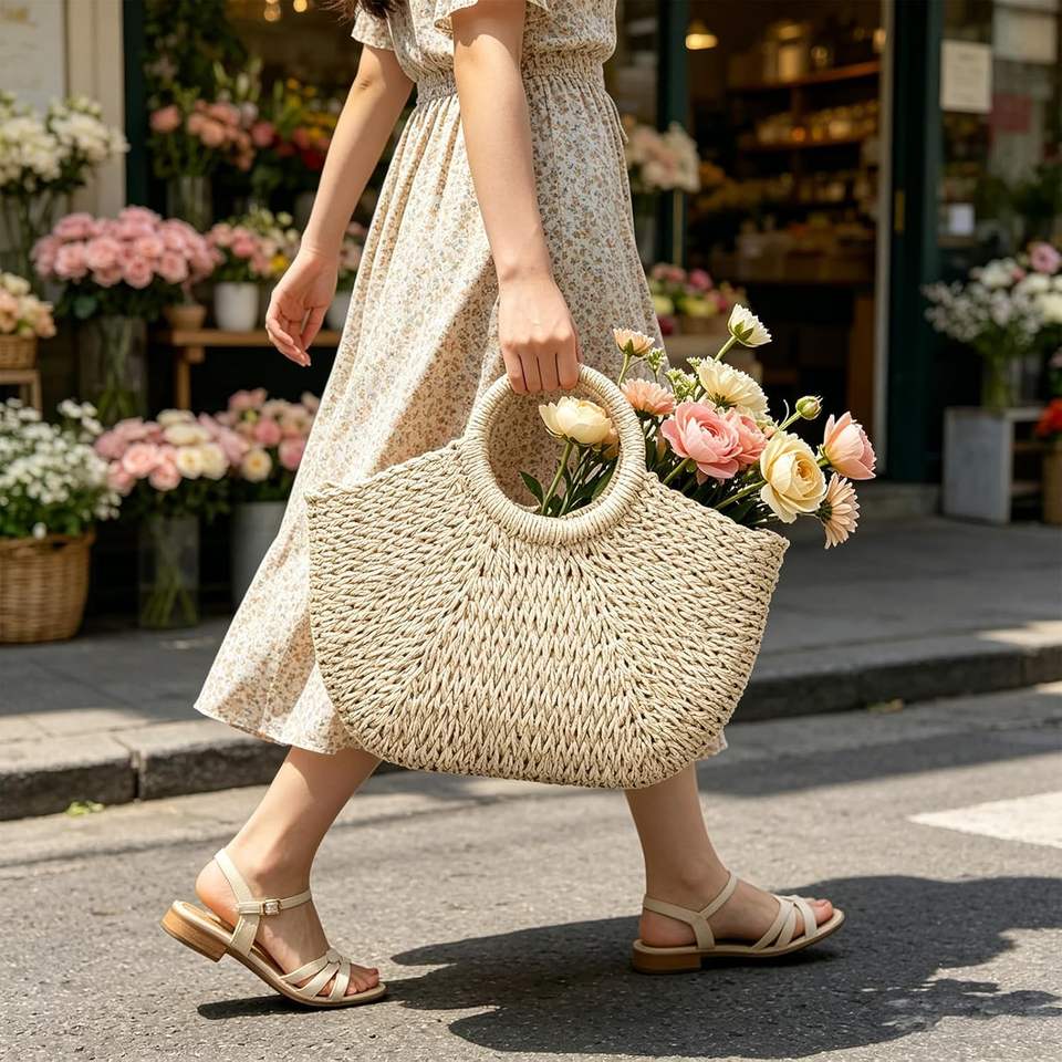 Straw Tote Bag Women Large Handwoven Top Handle Shoulder Strap ...