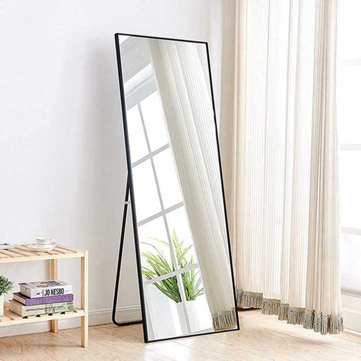 Stylish Full Body Glass Mirror with Metal Frame for Living Room