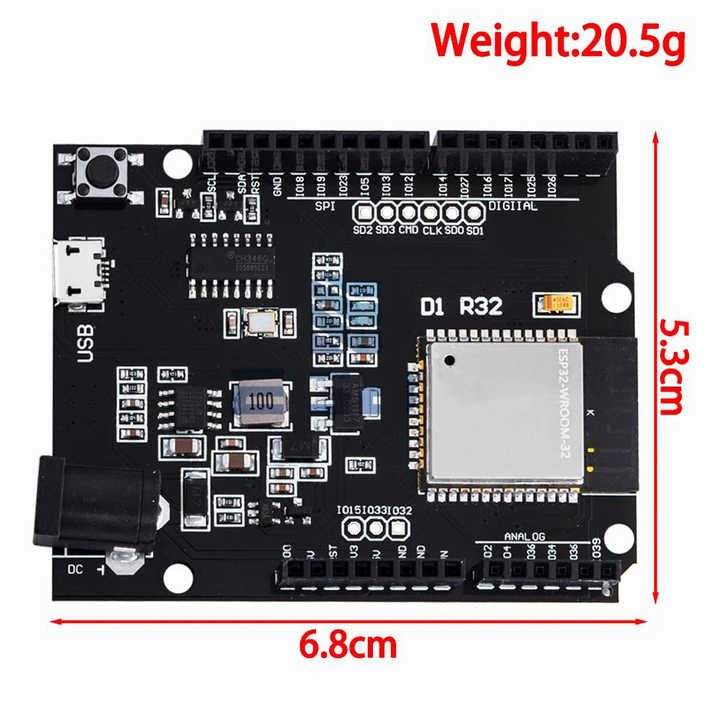 Wemos D1 R32 ESP32 IoT Development Board with 2.4GHz WiFi & BT 4.2 BLE ...