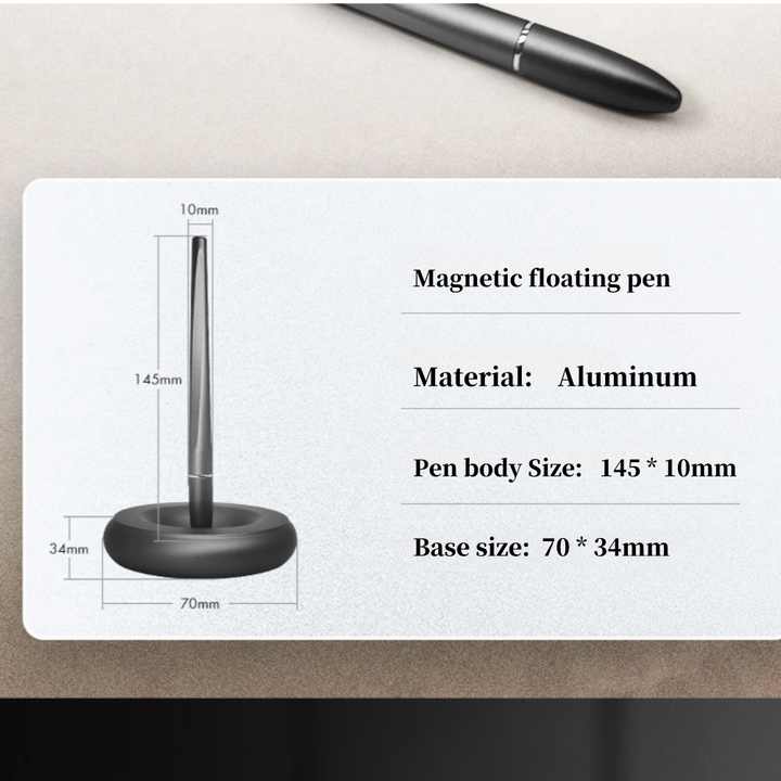 Magnetic Floating Pen - Black Metal Base & Blue Black Ink