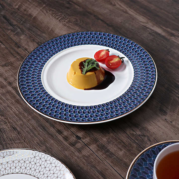 Luxury Dinnerware Gold Rim Bone China Plates Blue Luxury Dinner Plates ...