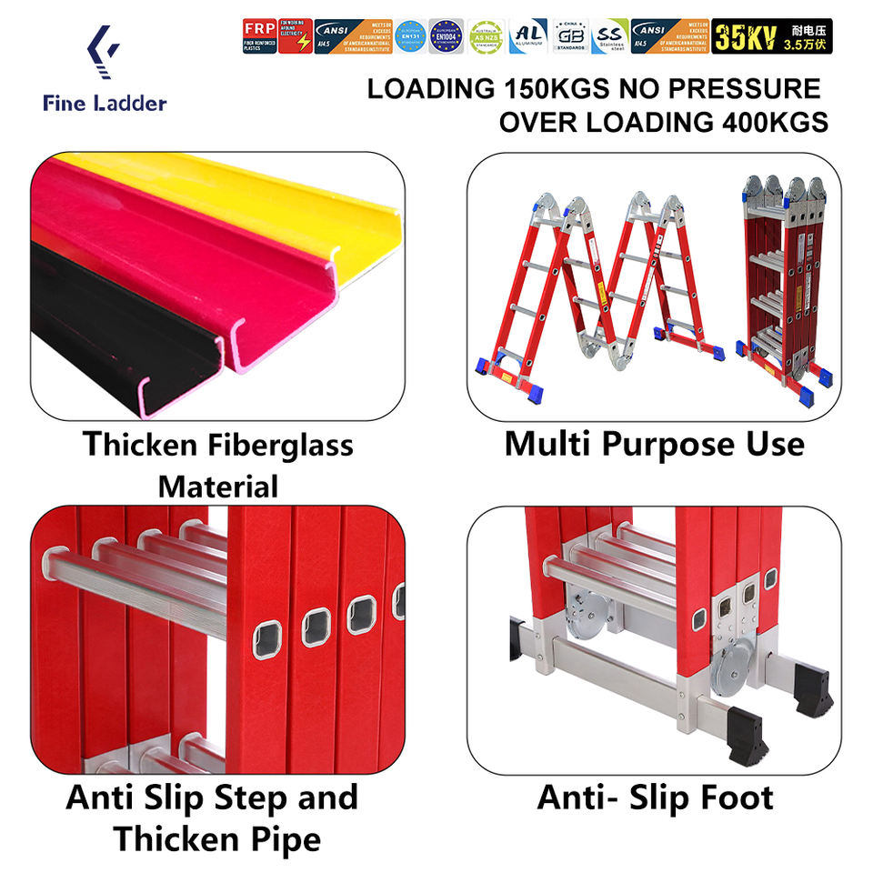 Glass Fiber Functional Step Ladder Extended Ladder with Stabilizers ...