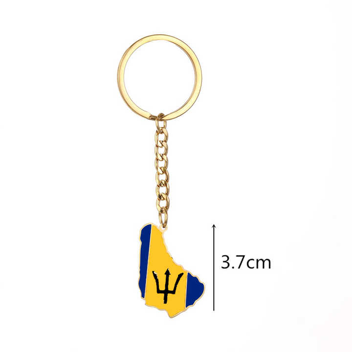 Stainless Steel Key Chains with Enameled Barbados Flag