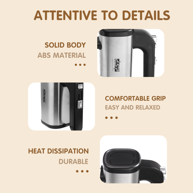 DSP 300W Hand Mixer - 5-Speed with Turbo Function, Stainless Steel ...