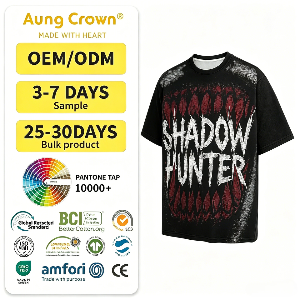 Broken Font Full Print Spliced Oversized Men T-Shirt OEM Dark ...