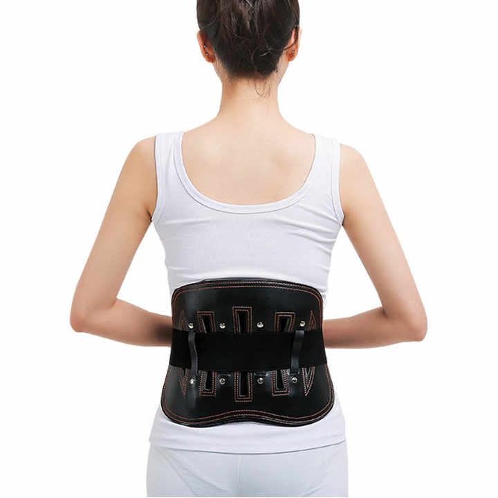 Unisex Waist Brace Leather Adjustable Compression Steel Plate Waist ...