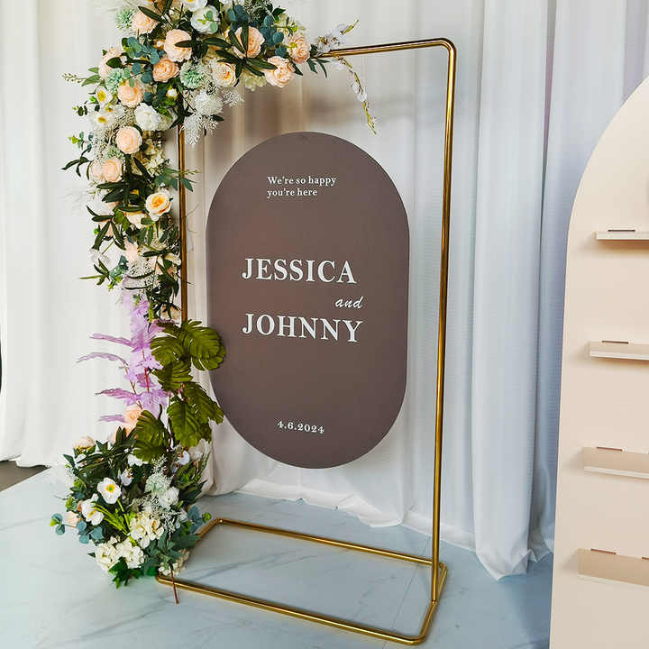 Custom Wedding Welcome Stand - Elegant Gold Metal Frame