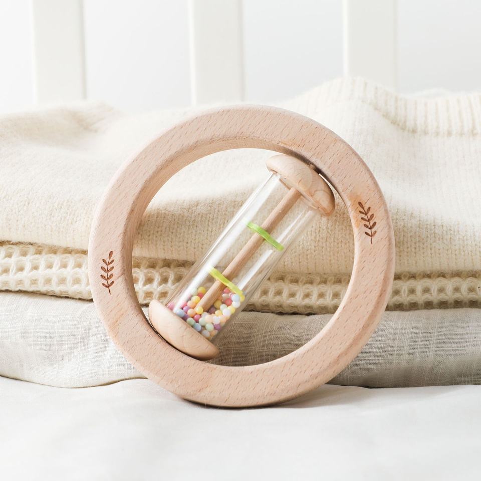 Eco Friendly Wooden Baby Rattle Montessori Hand Shaking Sensory Toy ...