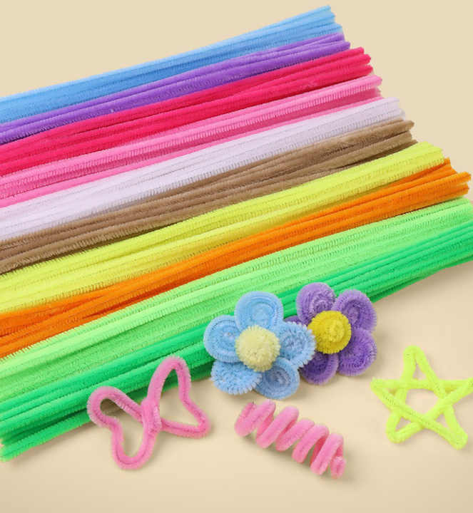 100pcs 8mm DIY Children Education Toy Plain Colorful Craft Fuzzy Wire ...