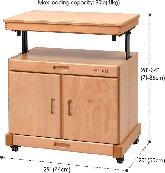 MEEDEN Beech Wood Storage Cabinet with Lifting Desktop, Home Office ...