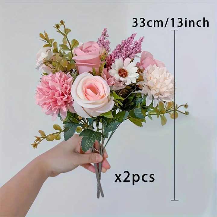 Home Decor Artificial Rose Table Set Flower Arrangement Plastic Flowers ...