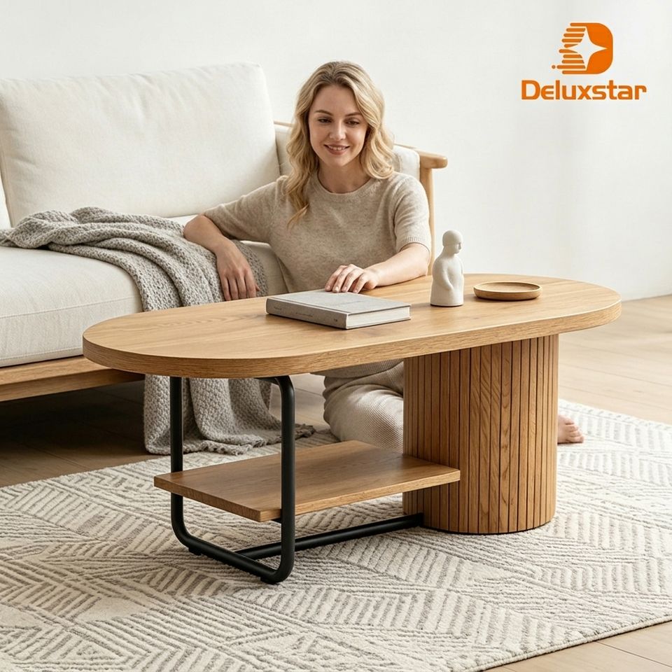 Modern Convertible Foldable Coffee Table Pair Solid Wood Top Durable ...