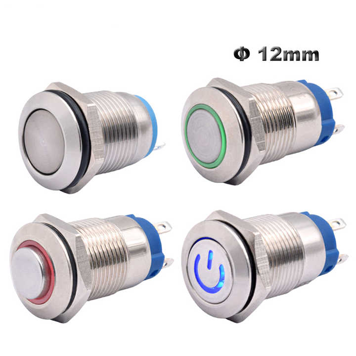 Flat Stainless Steel Switch - 12mm Momentary Latching