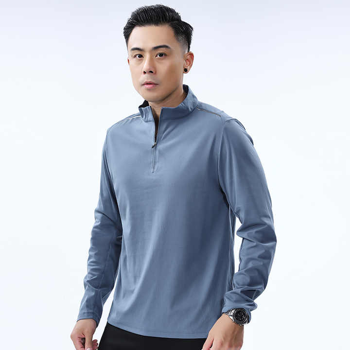 100% Polyester Mesh Sport Shirts Men Quarter Zipper Moisture Wicking T ...