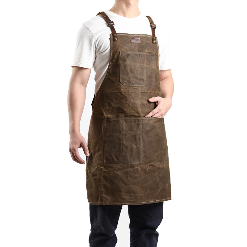 Dry Oil Wet Wax Canvas Waterproof Apron with Leather Strap