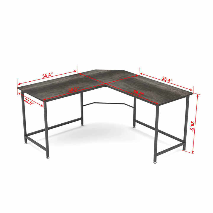 Modern L-Shaped Home Office Metal Computer Table Wood Panels Modular ...