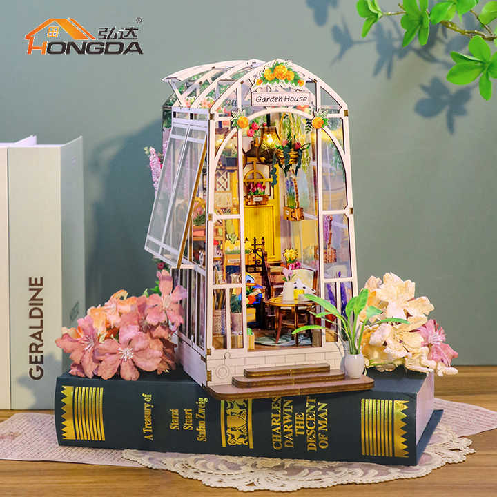 Hongda 2024 Hot Sale M2313 Garden House BookNook Wood Book Nook Miniature Book Nook Kit Diy ...
