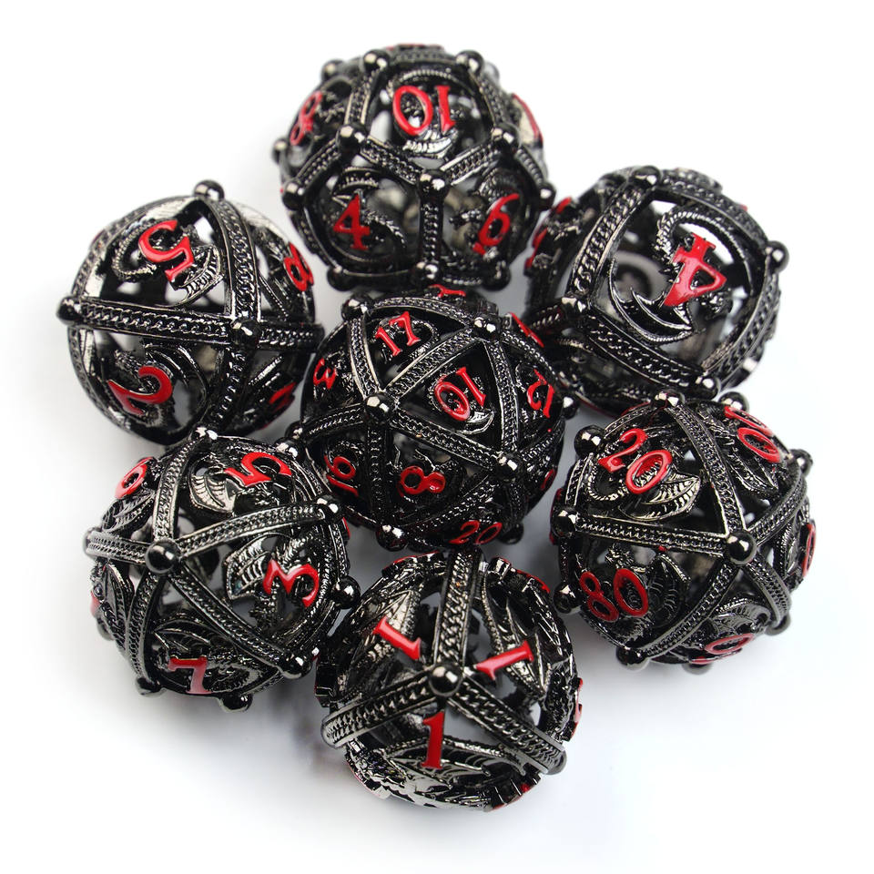 7PCS Hollow Metal Dice Games Rpg Dnd Dice Ultralight Polyhedral Metal ...